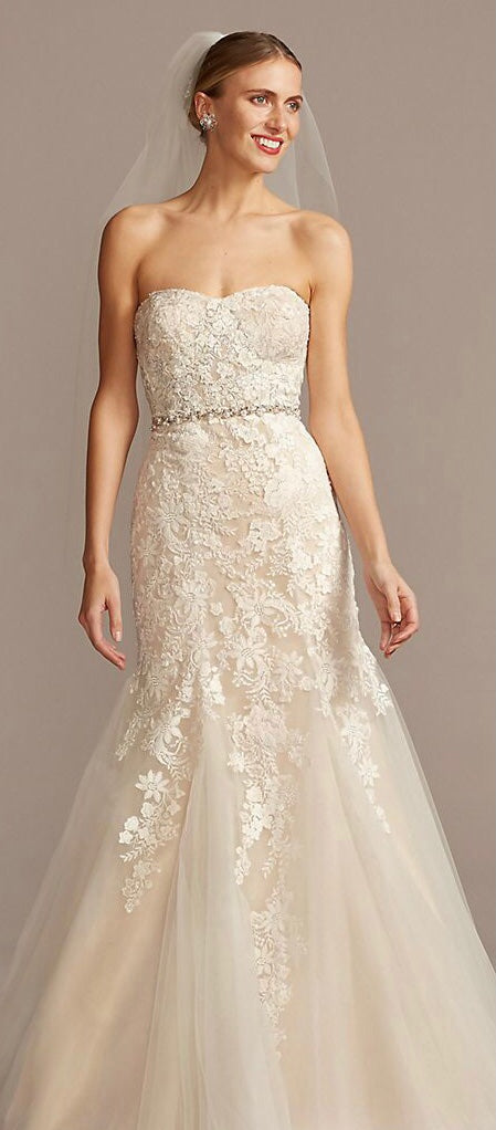 David's Bridal Floral Beaded Lace and Tulle Mermaid Dress WG3964 – Nearly Newlywed