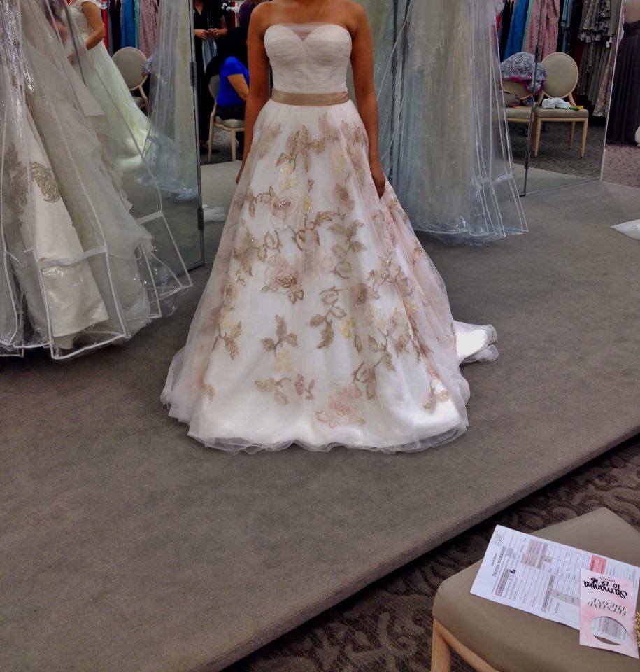 Oleg Cassini Strapless Corset Gown With Rose Applique Detail