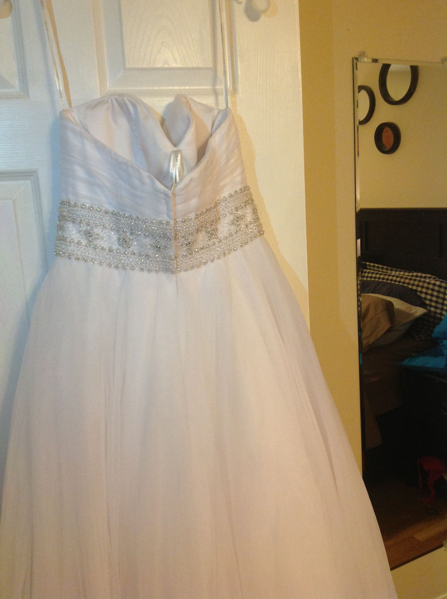 Oleg Cassini Strapless Tulle Ball Gown With Beaded Belt