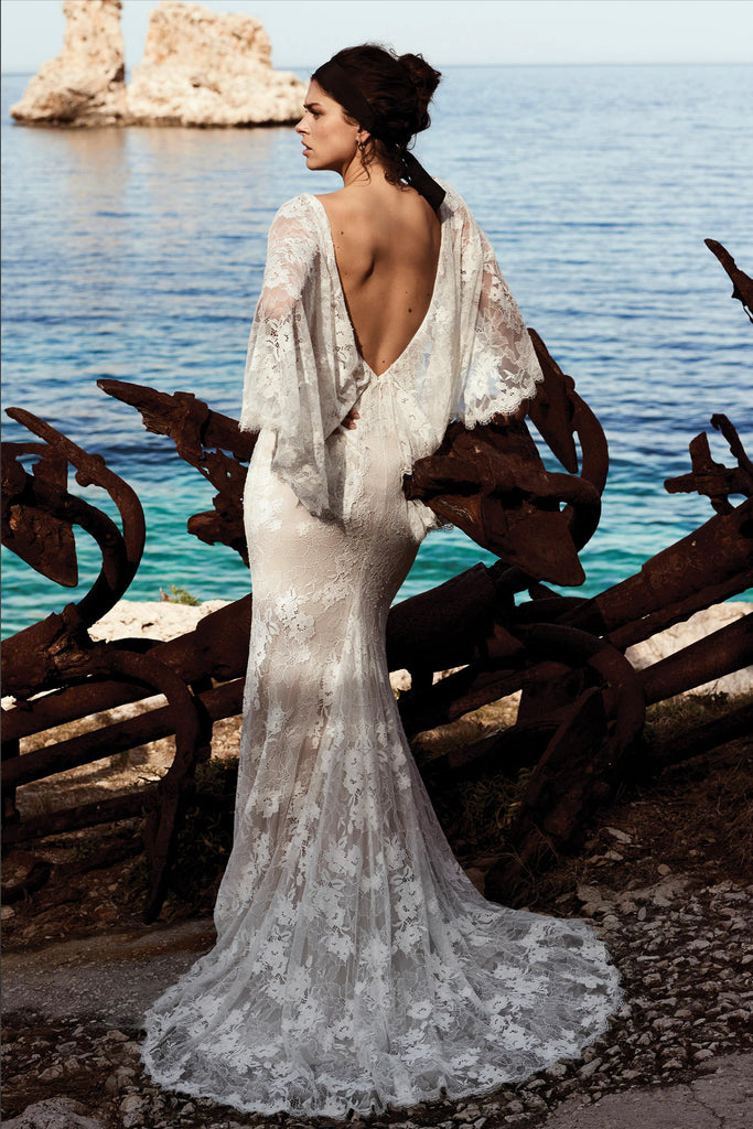 Lillian West 66112 Fit and Flare Gown with Flutter Draped Sleeves ...