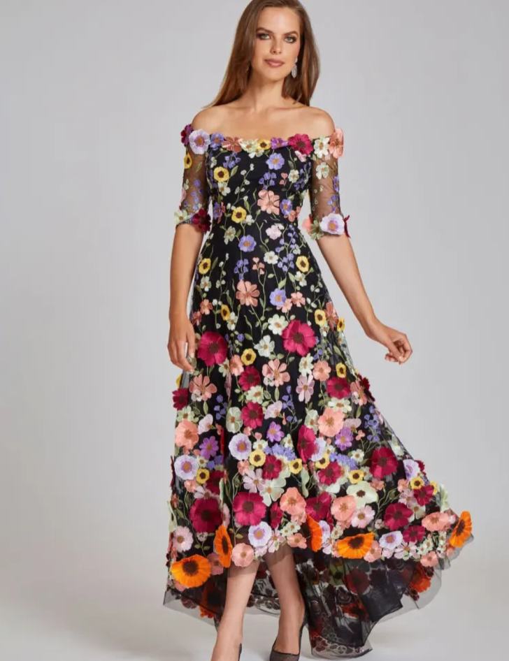 Teri Jon Rickie Freeman Floral Embroidered Off the Shoulder – Nearly ...