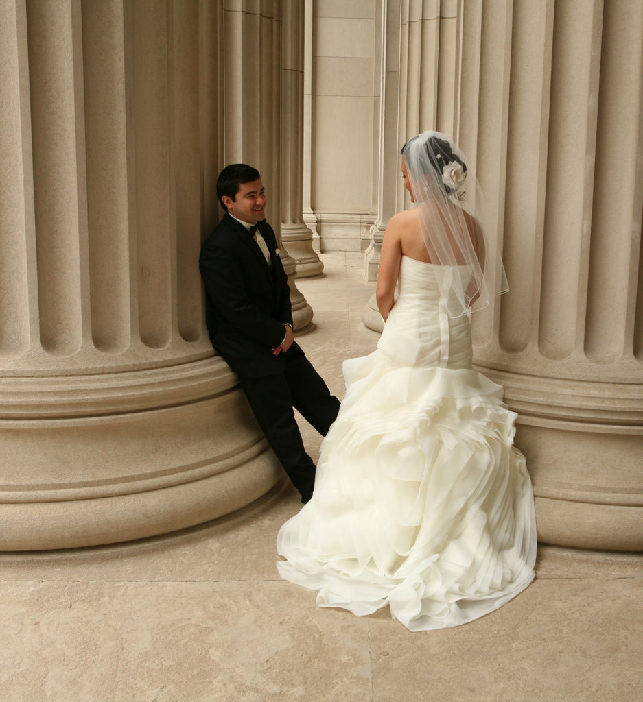 Vera Wang Organza Fit and Flare Gown with Bias Flange Skirt ...